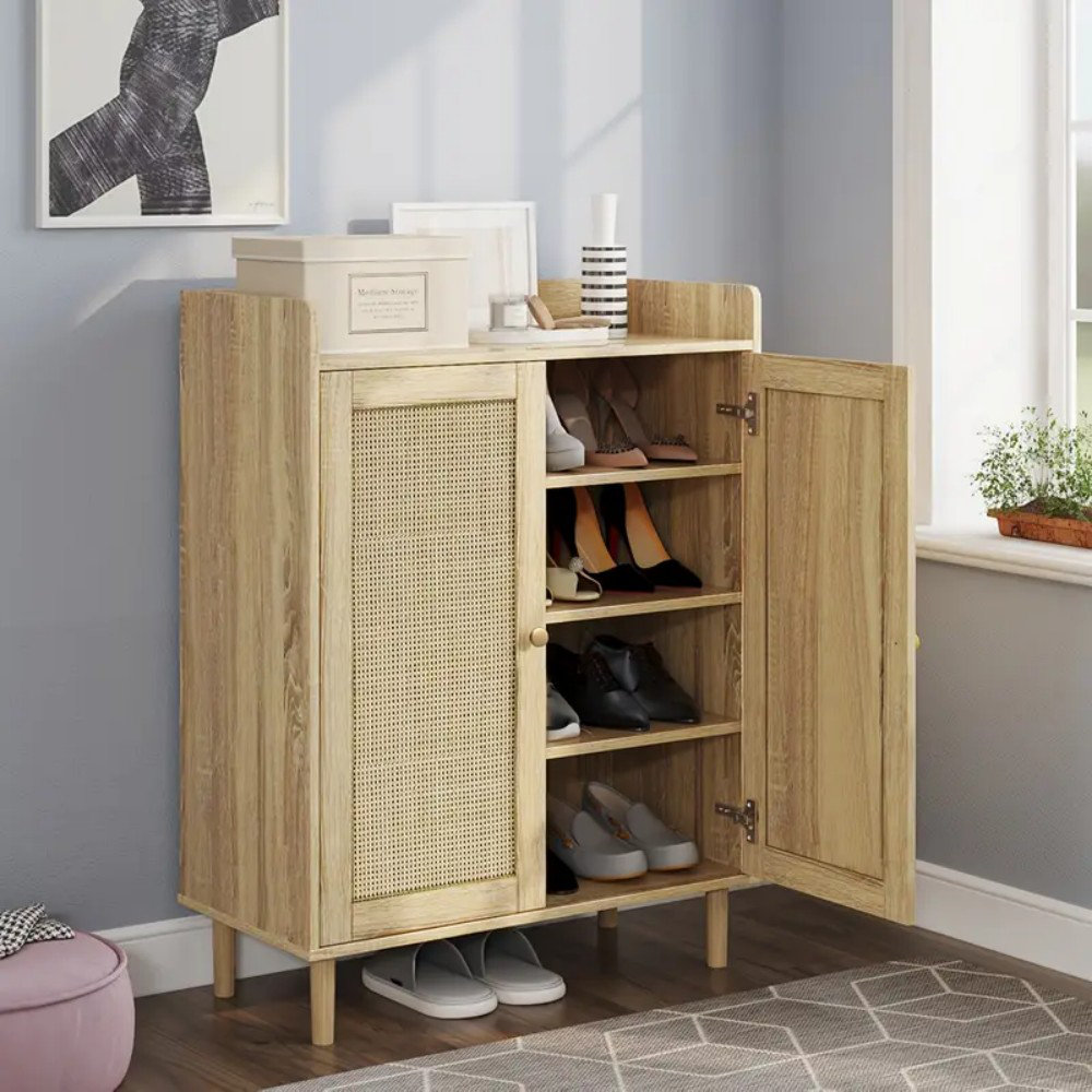 Bayou Breeze [Rustic Shoe Cabinet] Rustic Rattan Shoe Cabinet Storage ...